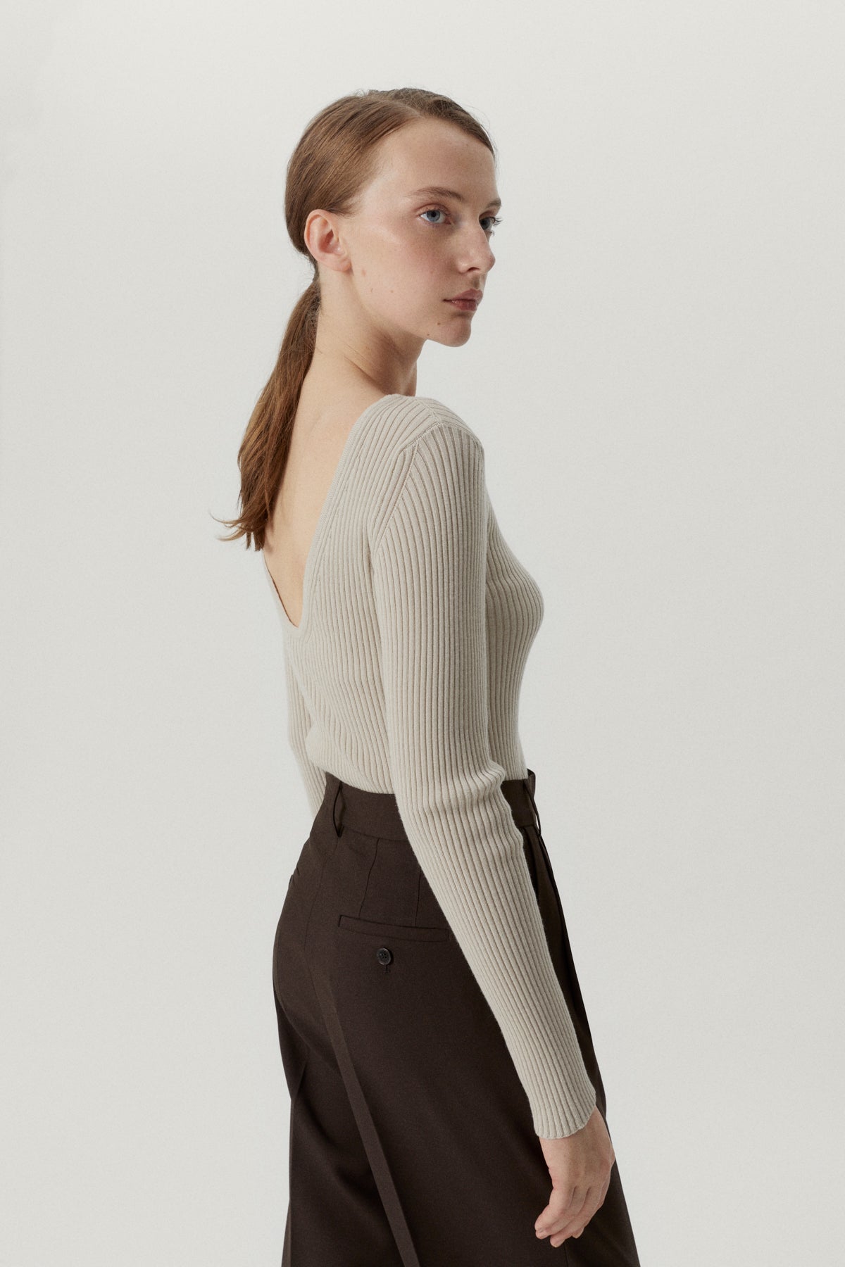The Merino Wool Back Neckline Top